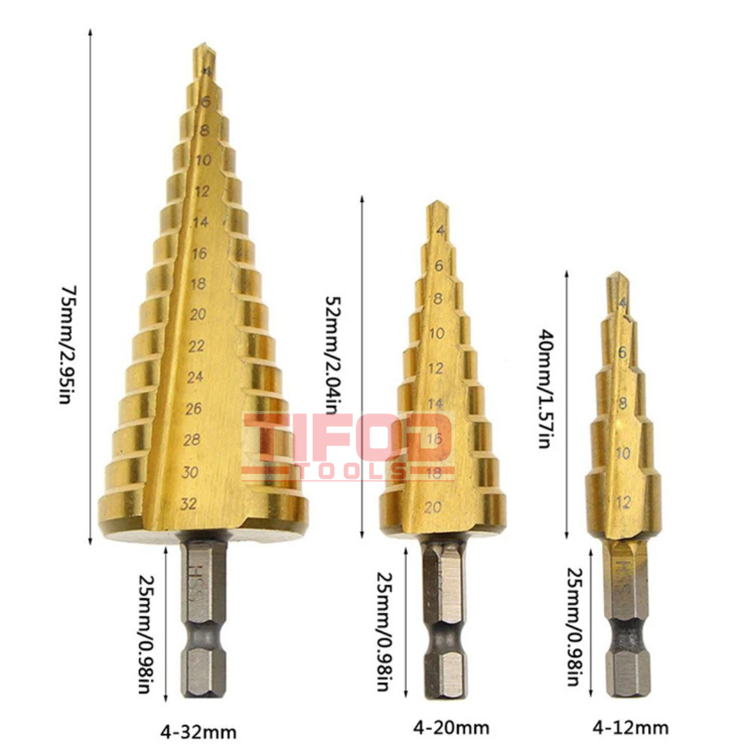 Step Bits HSS Titanium Coated for Plastic Wood Metal Hole Drilling ...