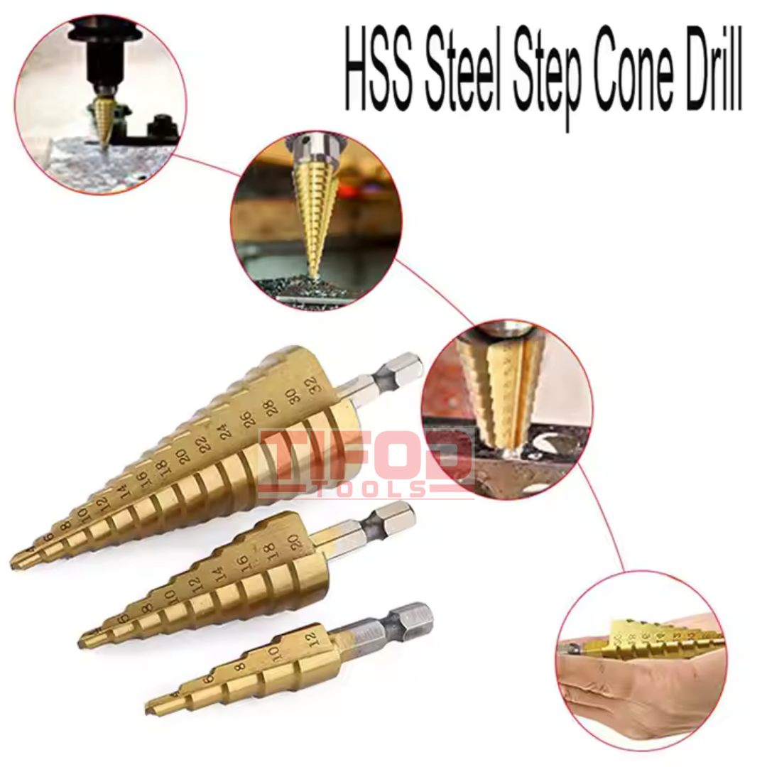 Step Bits HSS Titanium Coated for Plastic Wood Metal Hole Drilling ...